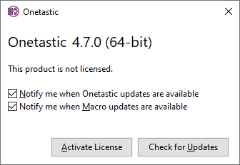 New Update and License Dialog - Onetastic